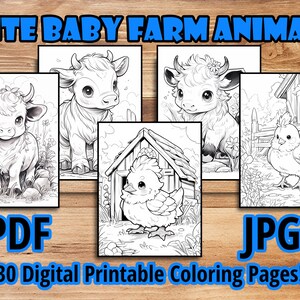 Cute Baby Farm Animal Coloring Book Pages Digital Printable Colouring ...