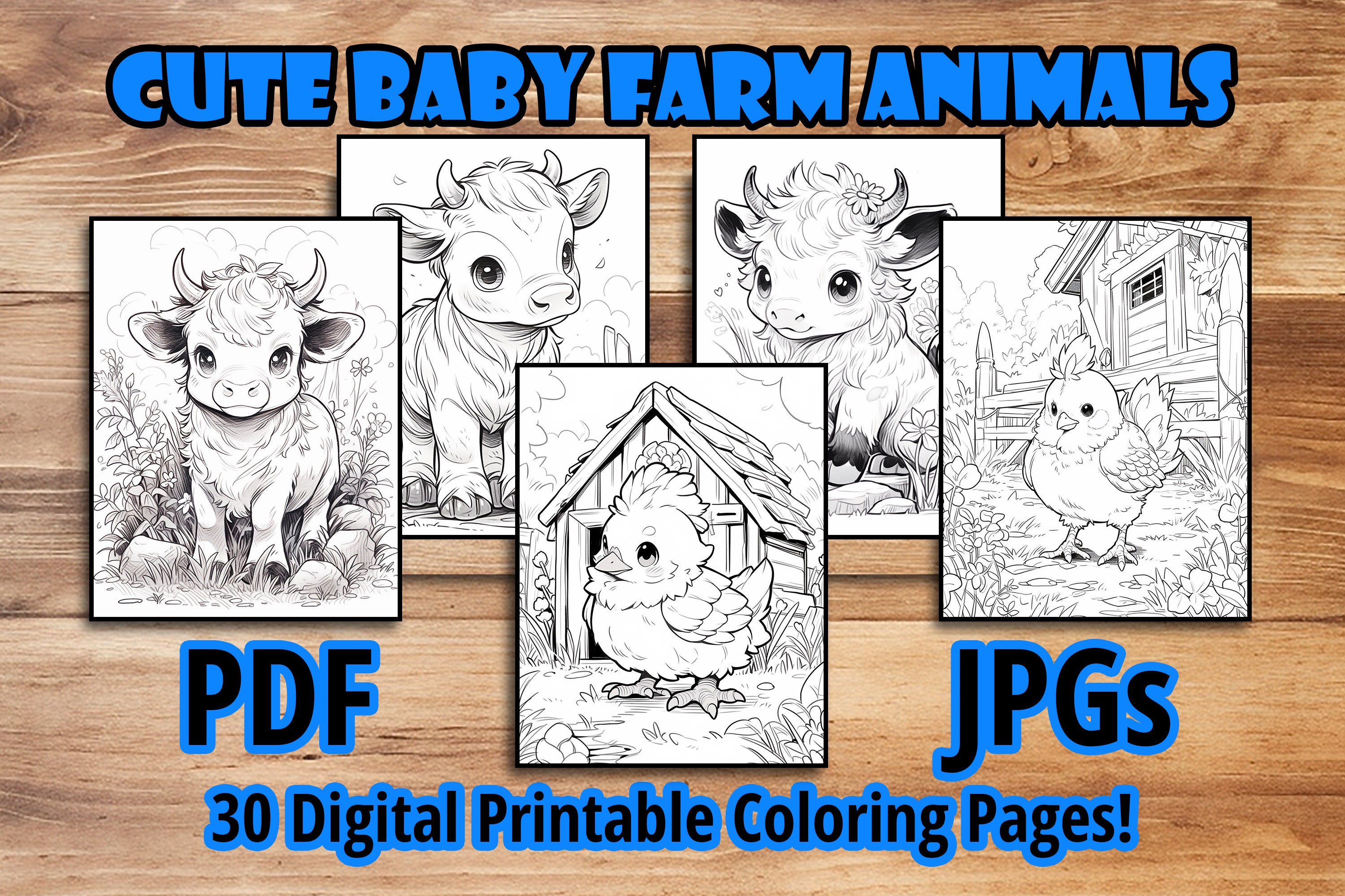 Cute Baby Farm Animal Coloring Book Pages Digital Printable Colouring ...