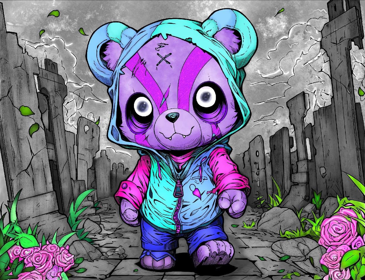 Scary Teddy Bear Digital Printable Coloring Book Pages Adults Big Kids ...