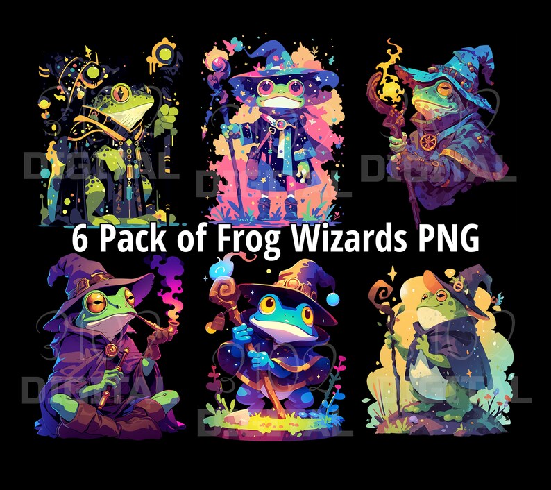 Frog Wizard Clipart Bundle of 6 PNG Format Magical Frog Mages Casting ...