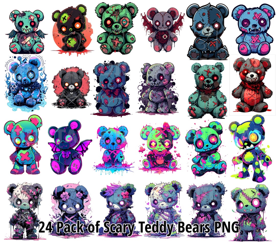 Scary Teddy Bears Mega Bundle Vol 1, 24 PNG Spooky Zombie Teddybear ...