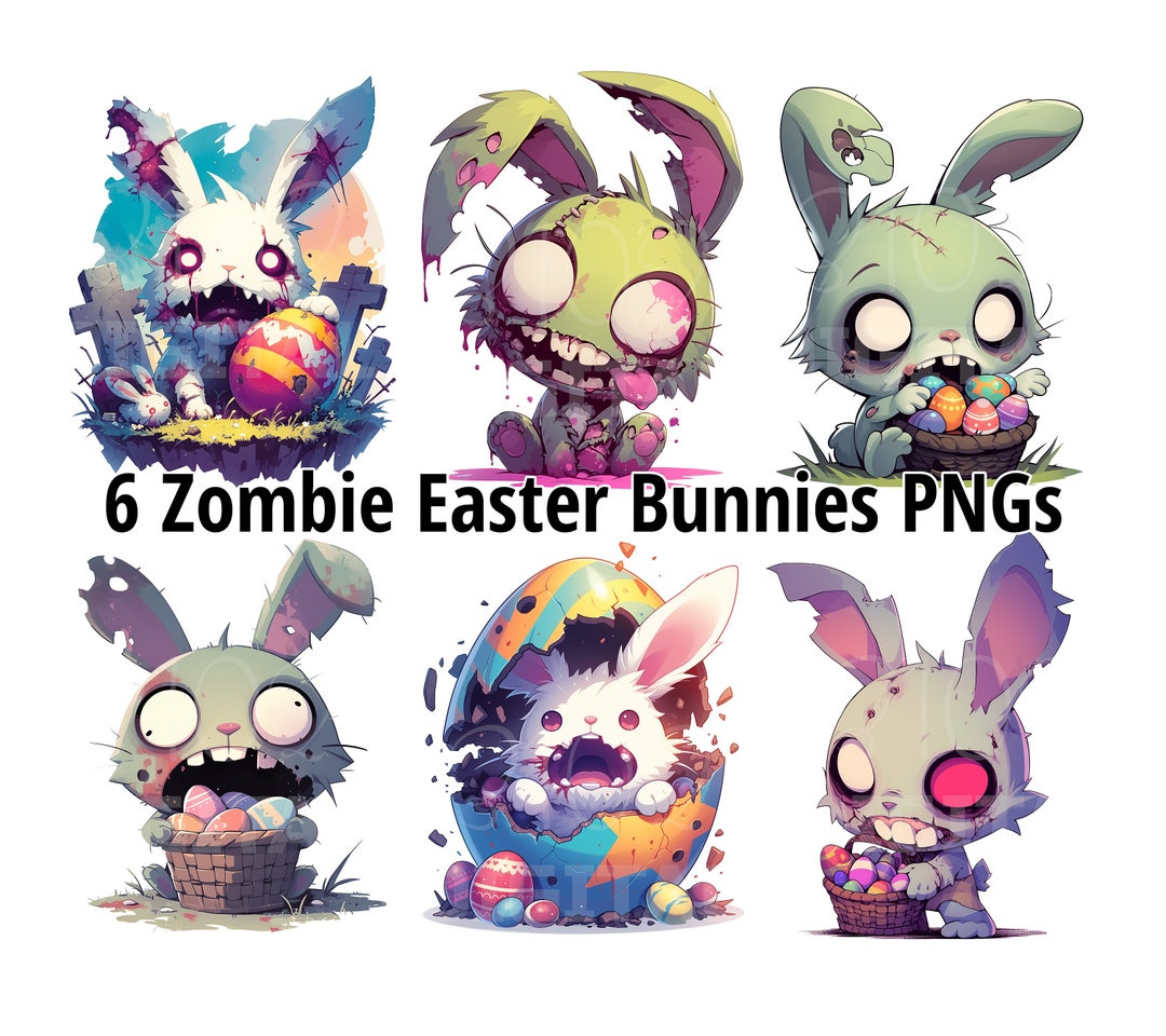 Zombie Easter Bunny Clipart Bundle of 6 Cute Scary Bunnies Easter Art ...
