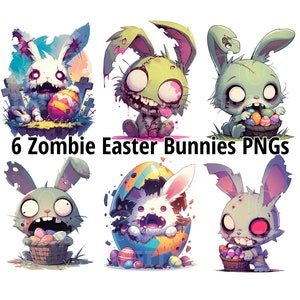 Creepy Cute Zombie Bunny Clipart Set – 6 Printable Pngs for Easter Fun ...