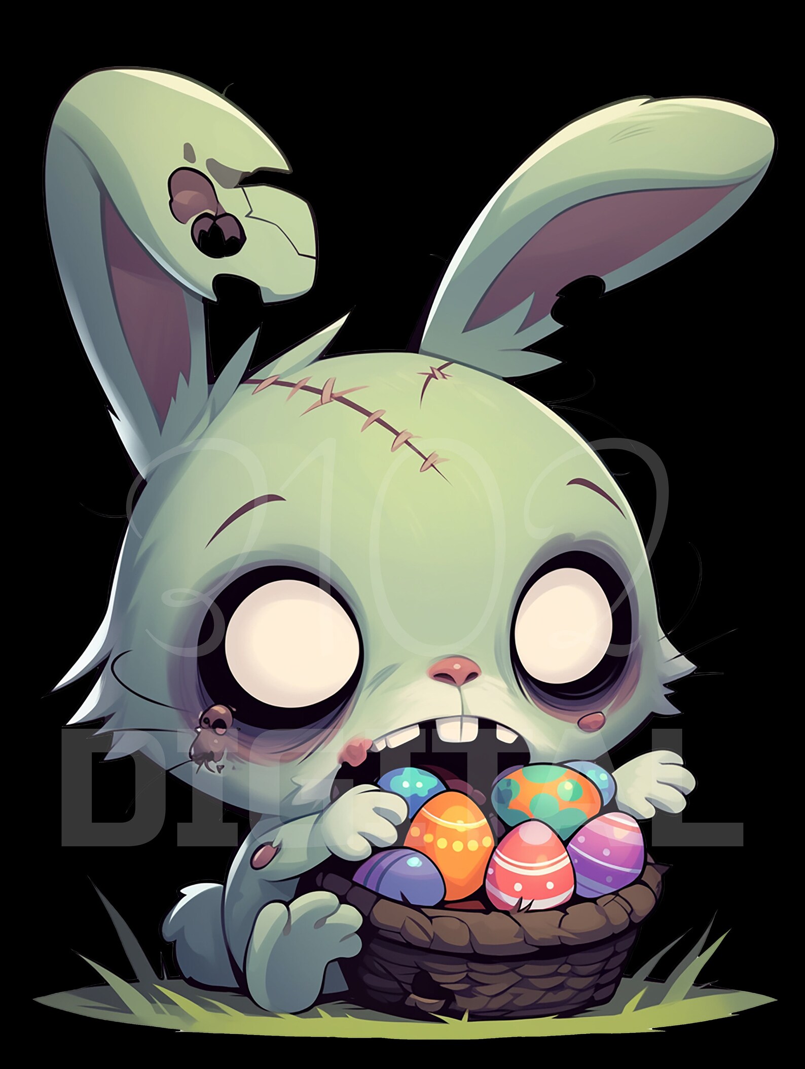 Creepy Cute Zombie Bunny Clipart Set – 6 Printable Pngs for Easter Fun ...