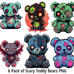 Scary Teddy Bears Mega Bundle Vol 1, 24 PNG Spooky Zombie Teddybear ...
