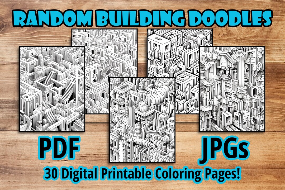 Random Building Doodles Coloring Book for Adults and Kids Impossible ...