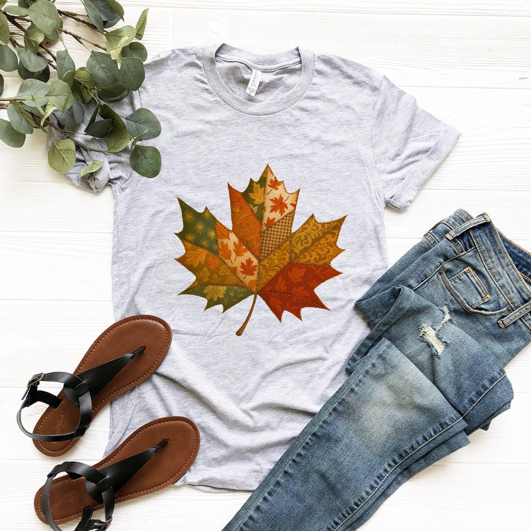 Retro Faux Patchwork Fall Leaf Shirt: Cozy Women's Shirt - Etsy