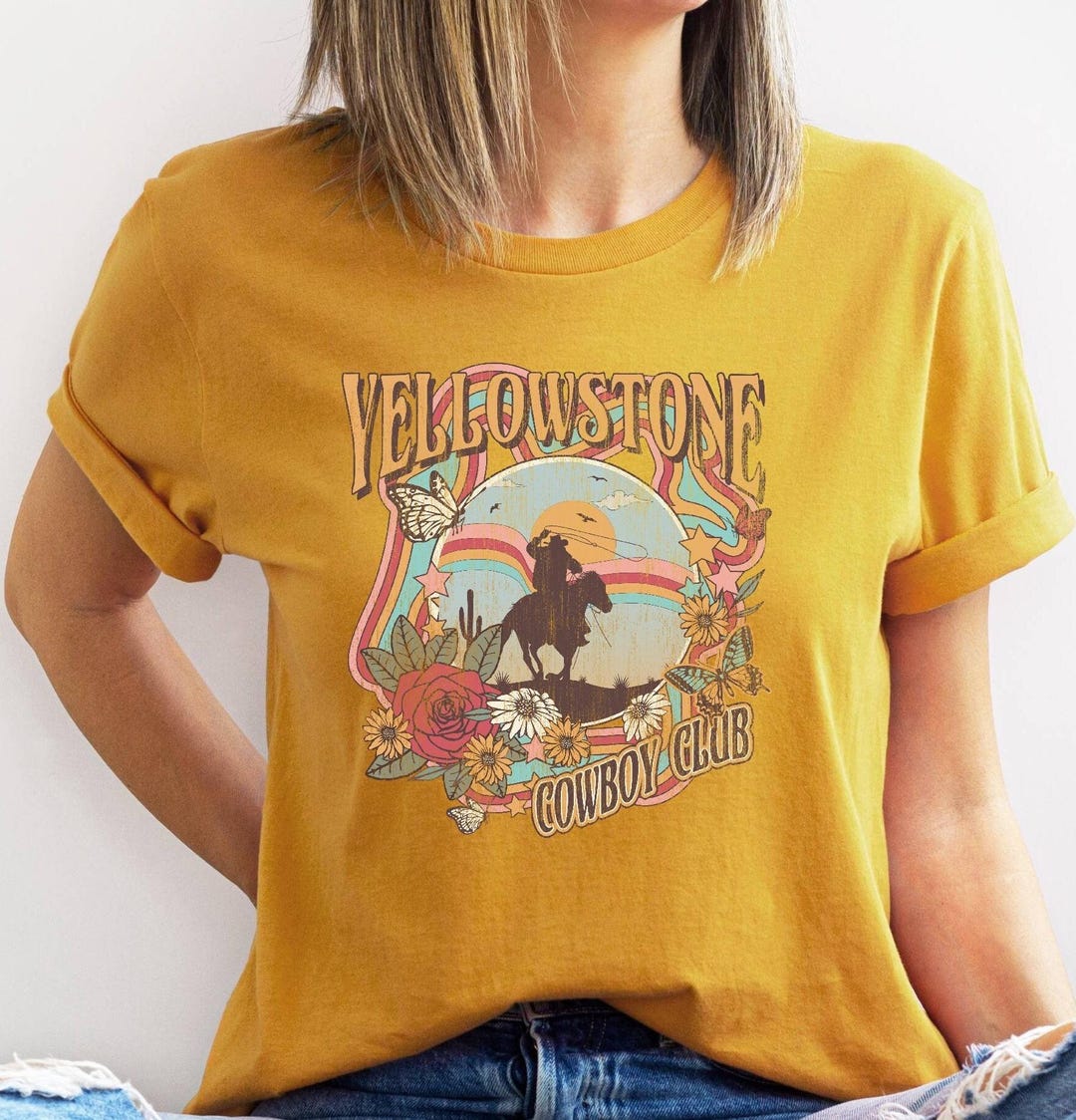 Retro Yellowstone Shirt, Vintage Cowboy Crewneck, Boho Graphic Sweater ...