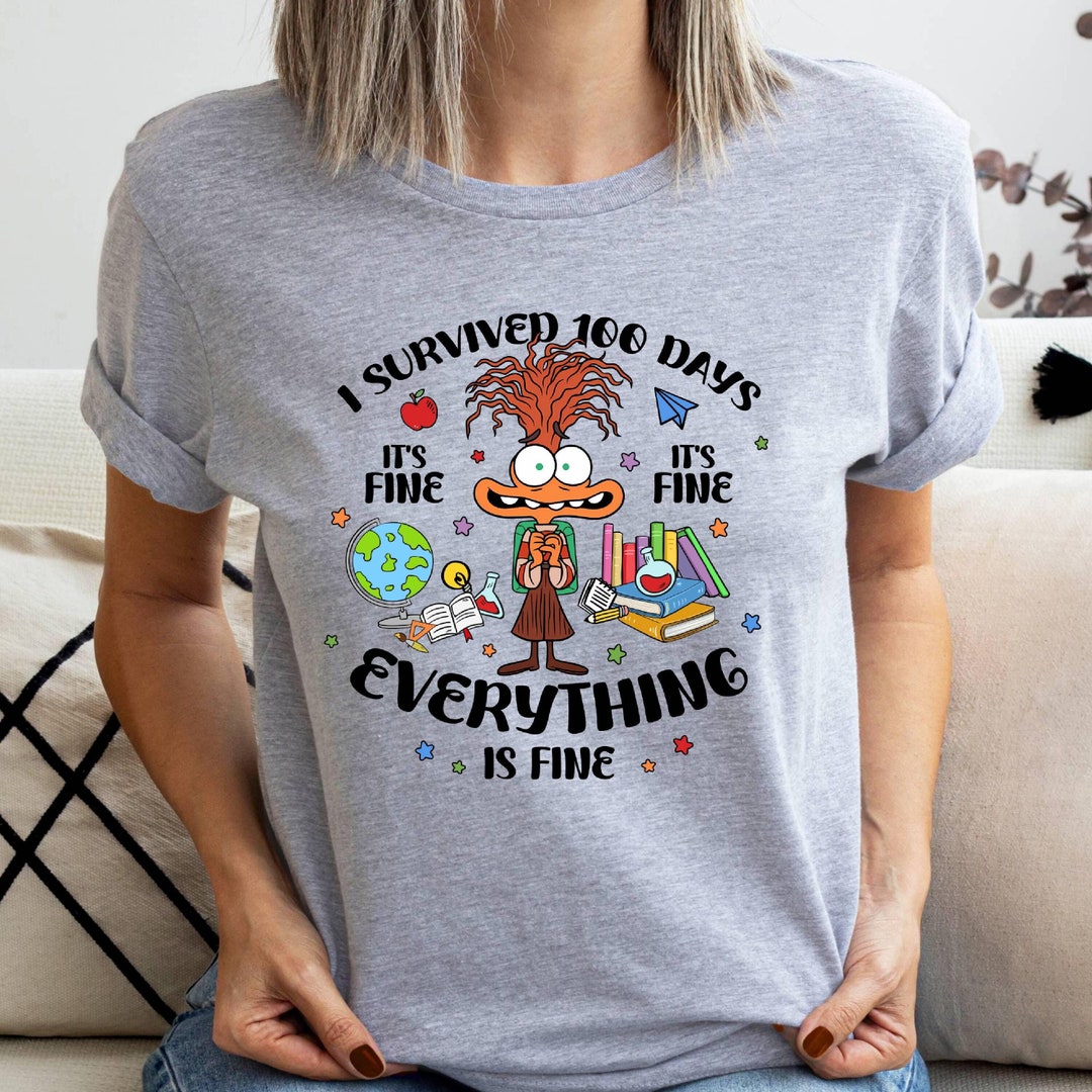 I Survived 100 Days of School Anxiety Shirt,emotions Cartoon School Tee ...