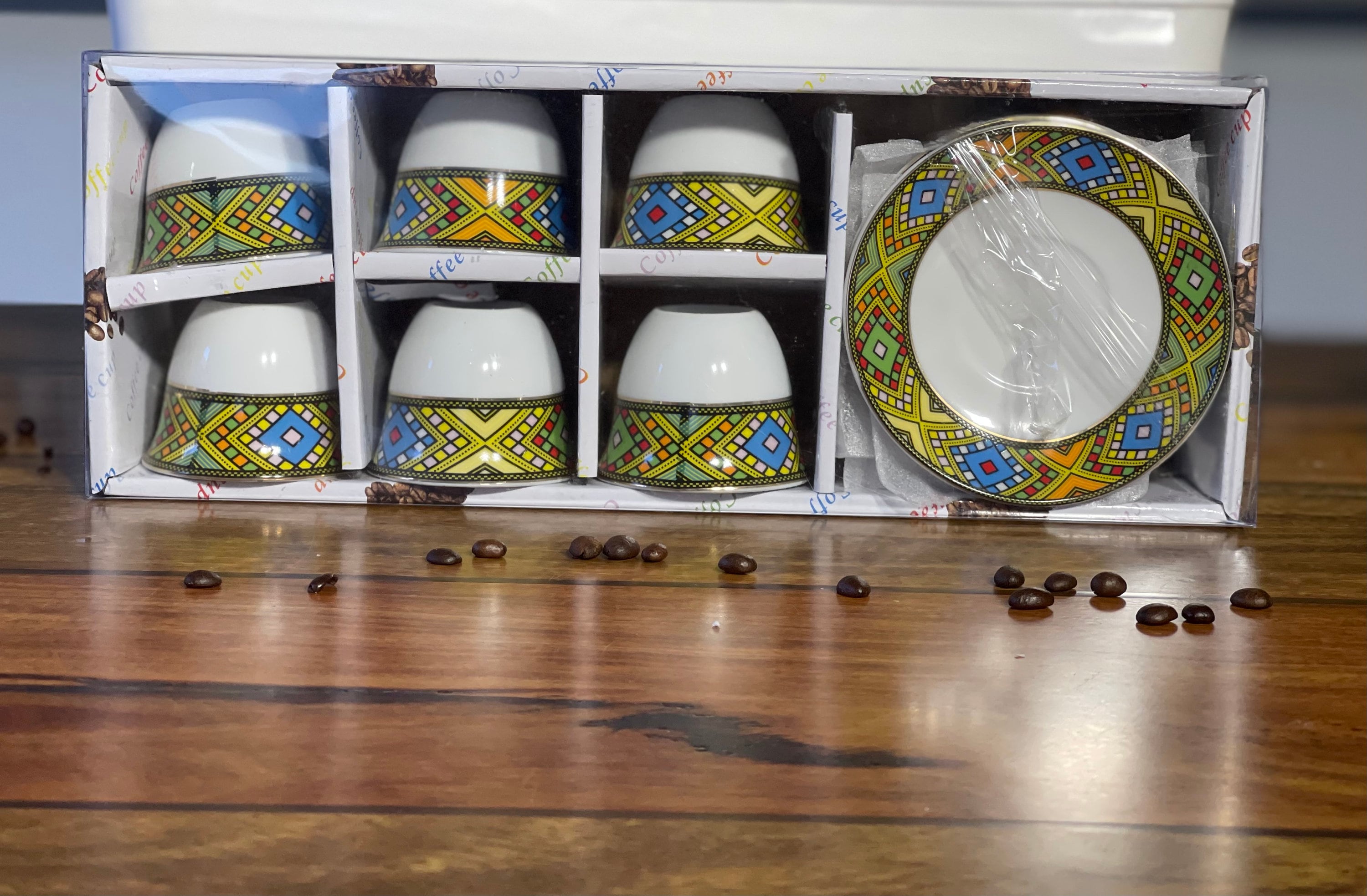 12 PCS- Ethiopian Traditional Coffee Cups- Traditional Design - 6 Caps ...