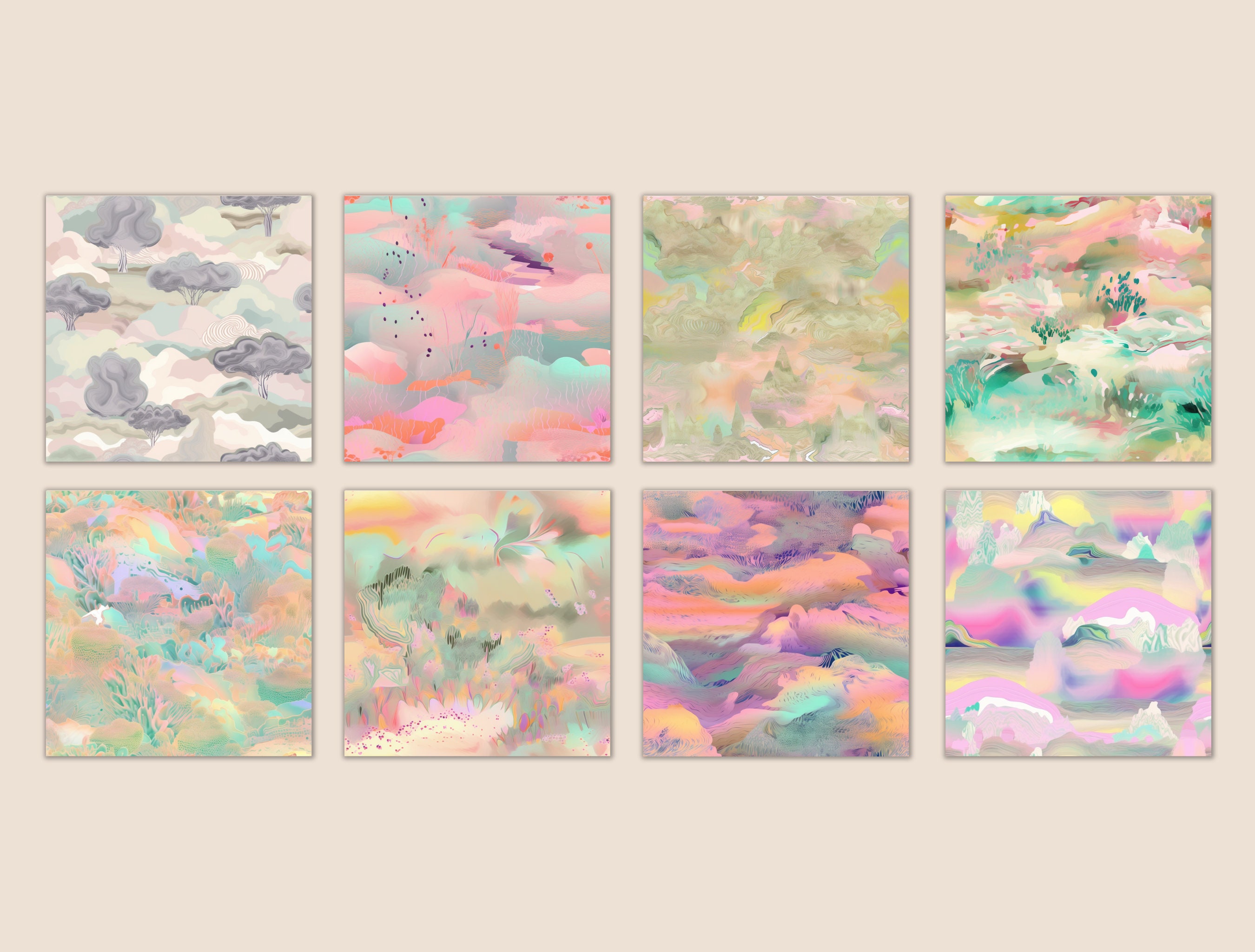 Pastel Seamless Pattern Printable Paper Patterns Landscape Pink Paper ...