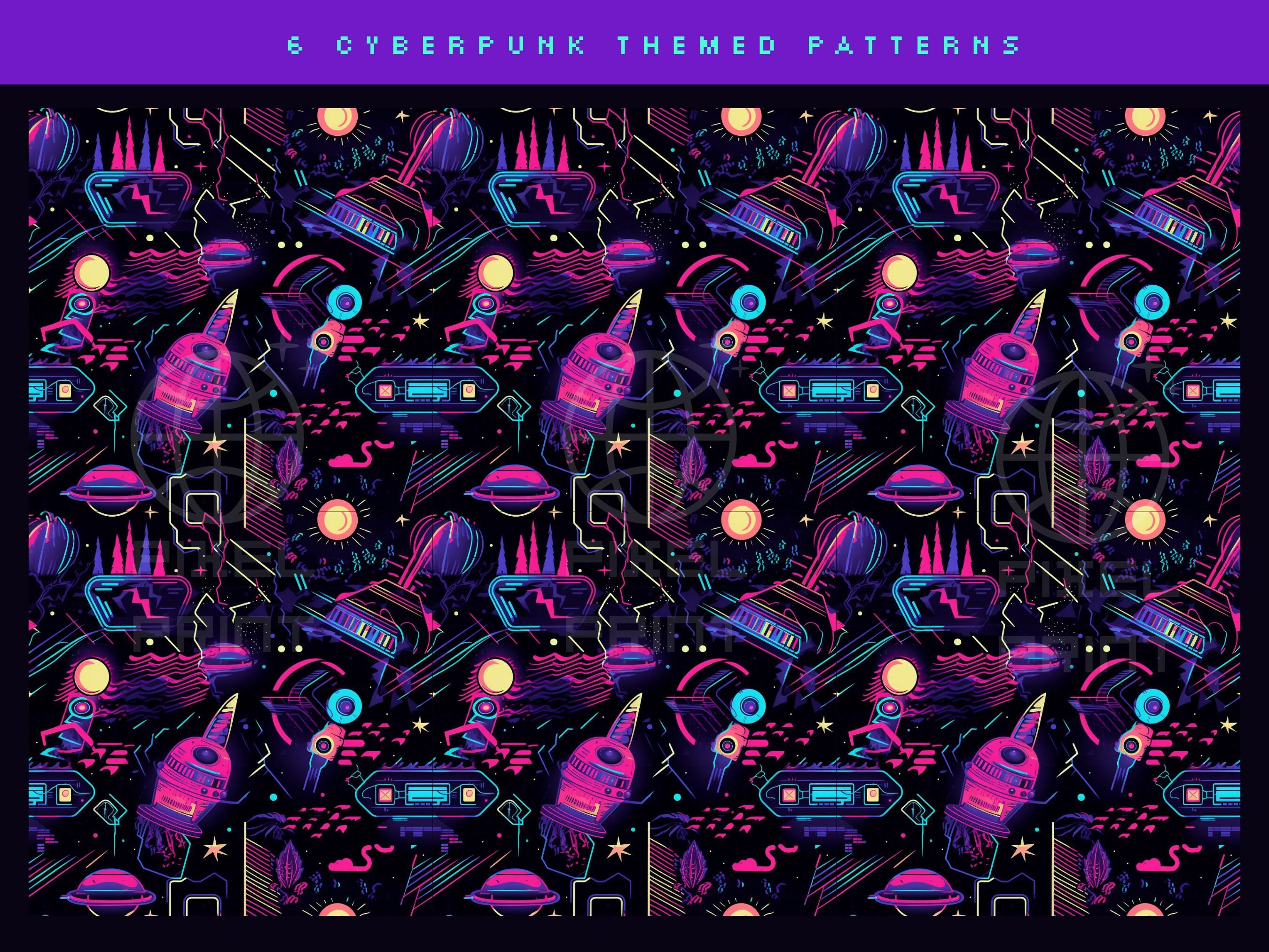 Digital Cyberpunk Pattern Instant Download. Cyberpunk Printable, Neon ...
