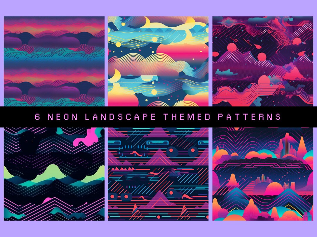 Neon Landscape Cyberpunk Pattern - Instant Download. Cyberpunk ...