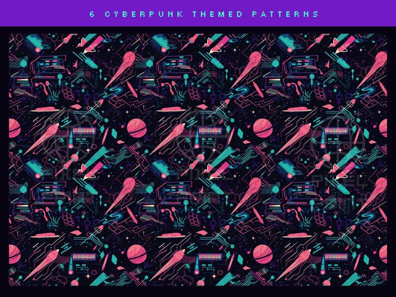 Digital Cyberpunk Pattern Instant Download. Cyberpunk Printable, Neon ...