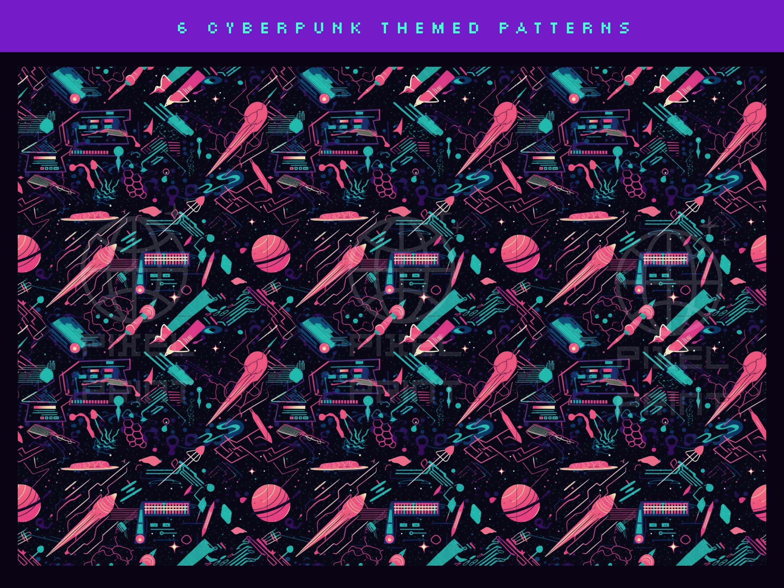 Digital Cyberpunk Pattern Instant Download. Cyberpunk Printable, Neon ...