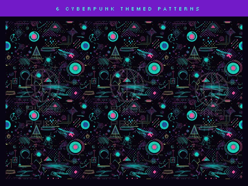 Digital Cyberpunk Pattern Instant Download. Cyberpunk Printable, Neon ...
