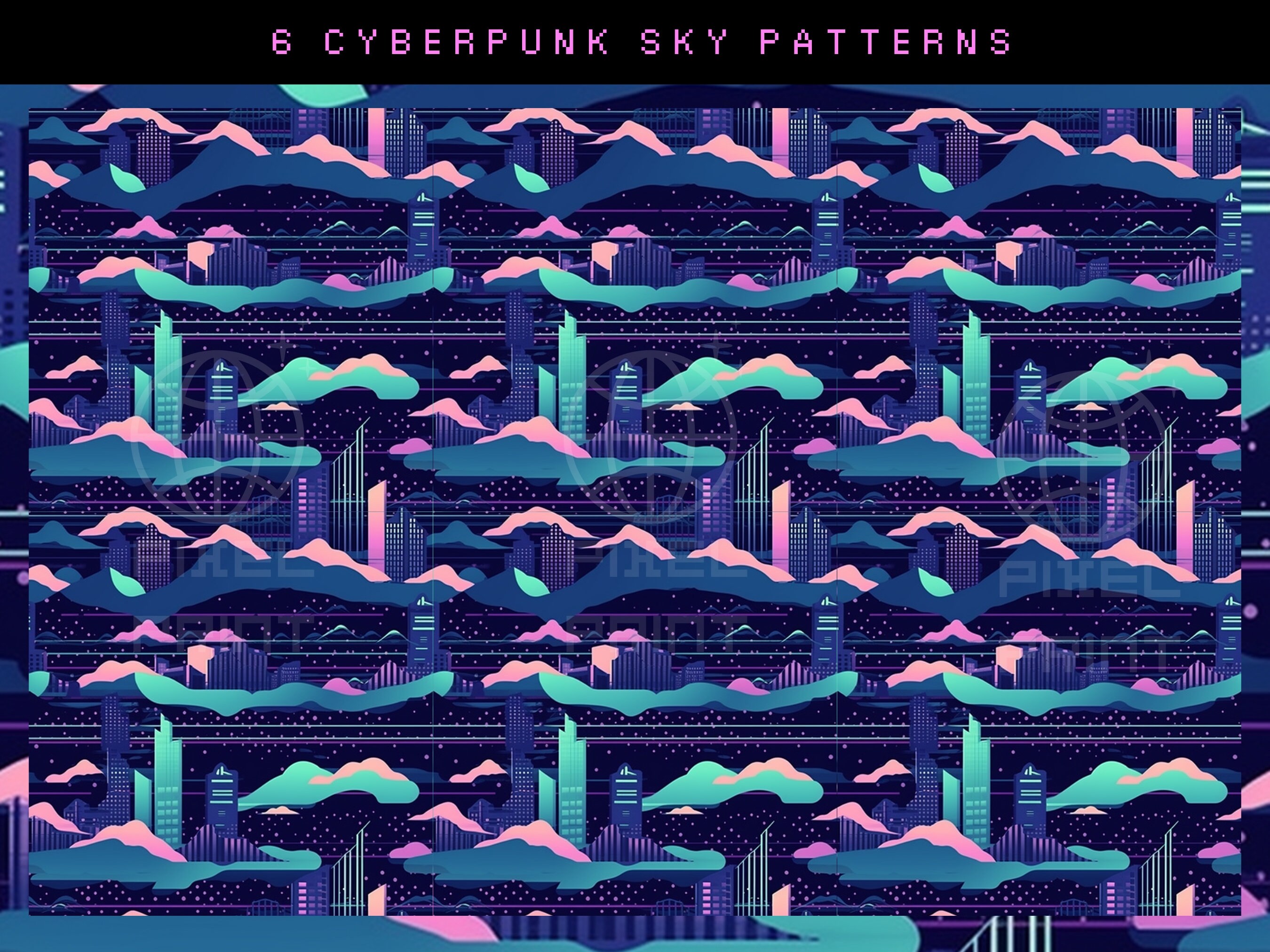 Neon Cyberpunk Sky Pattern - Instant Download. Cyberpunk Printable ...