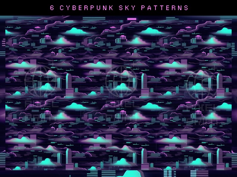 Neon Cyberpunk Sky Pattern - Instant Download. Cyberpunk Printable ...