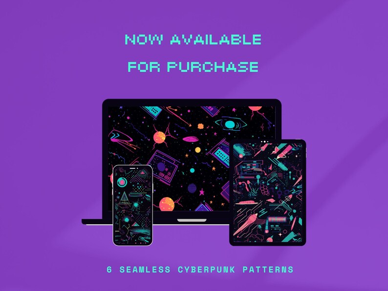 Digital Cyberpunk Pattern - Instant Download. Cyberpunk Printable, Neon ...