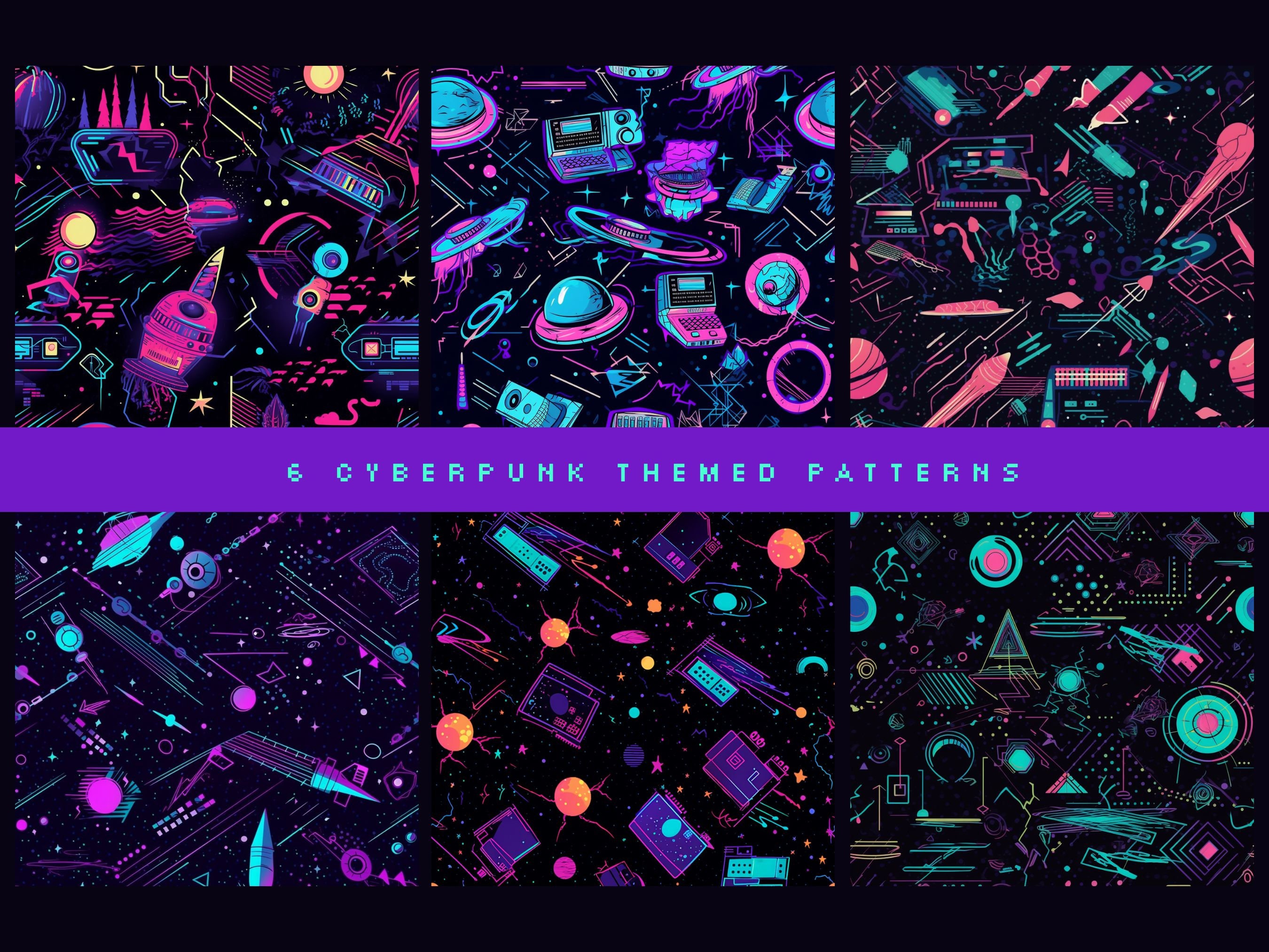 Digital Cyberpunk Pattern - Instant Download. Cyberpunk Printable, Neon ...