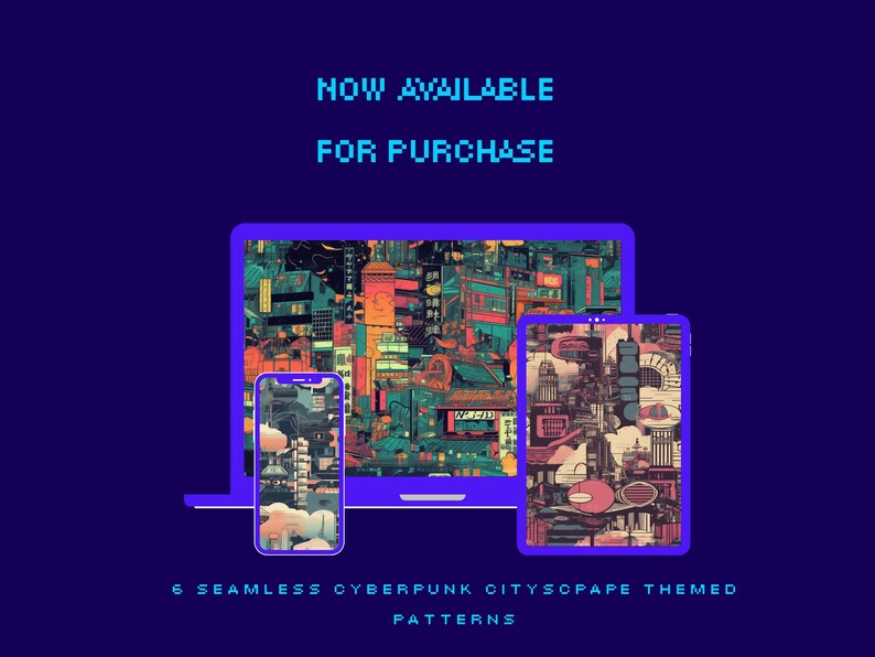 Cyberpunk Cityscape Pattern - Instant Download. Cyberpunk Printable ...