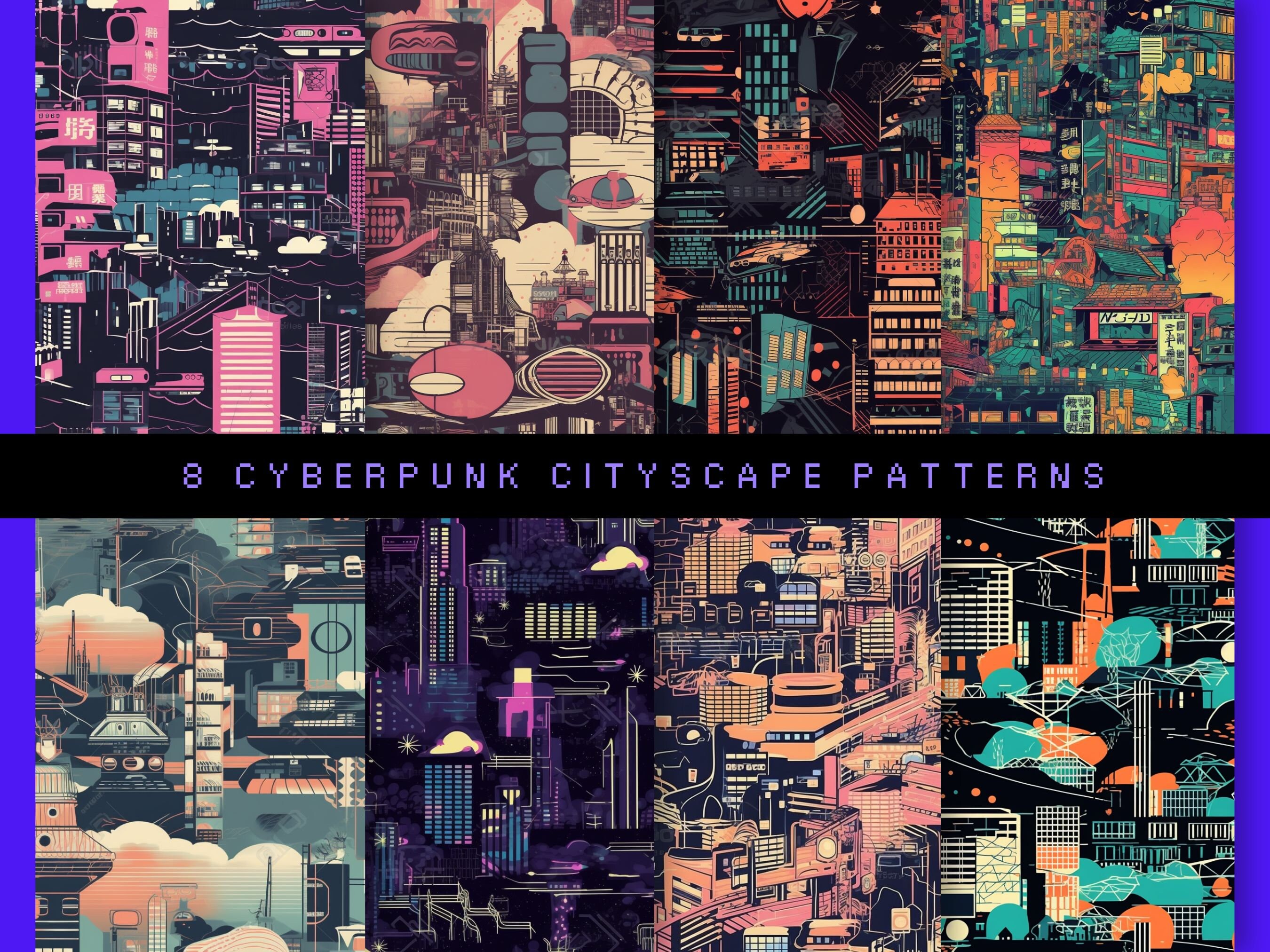 Cyberpunk Cityscape Pattern - Instant Download. Cyberpunk Printable ...