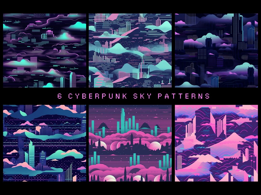 Neon Cyberpunk Sky Pattern - Instant Download. Cyberpunk Printable ...