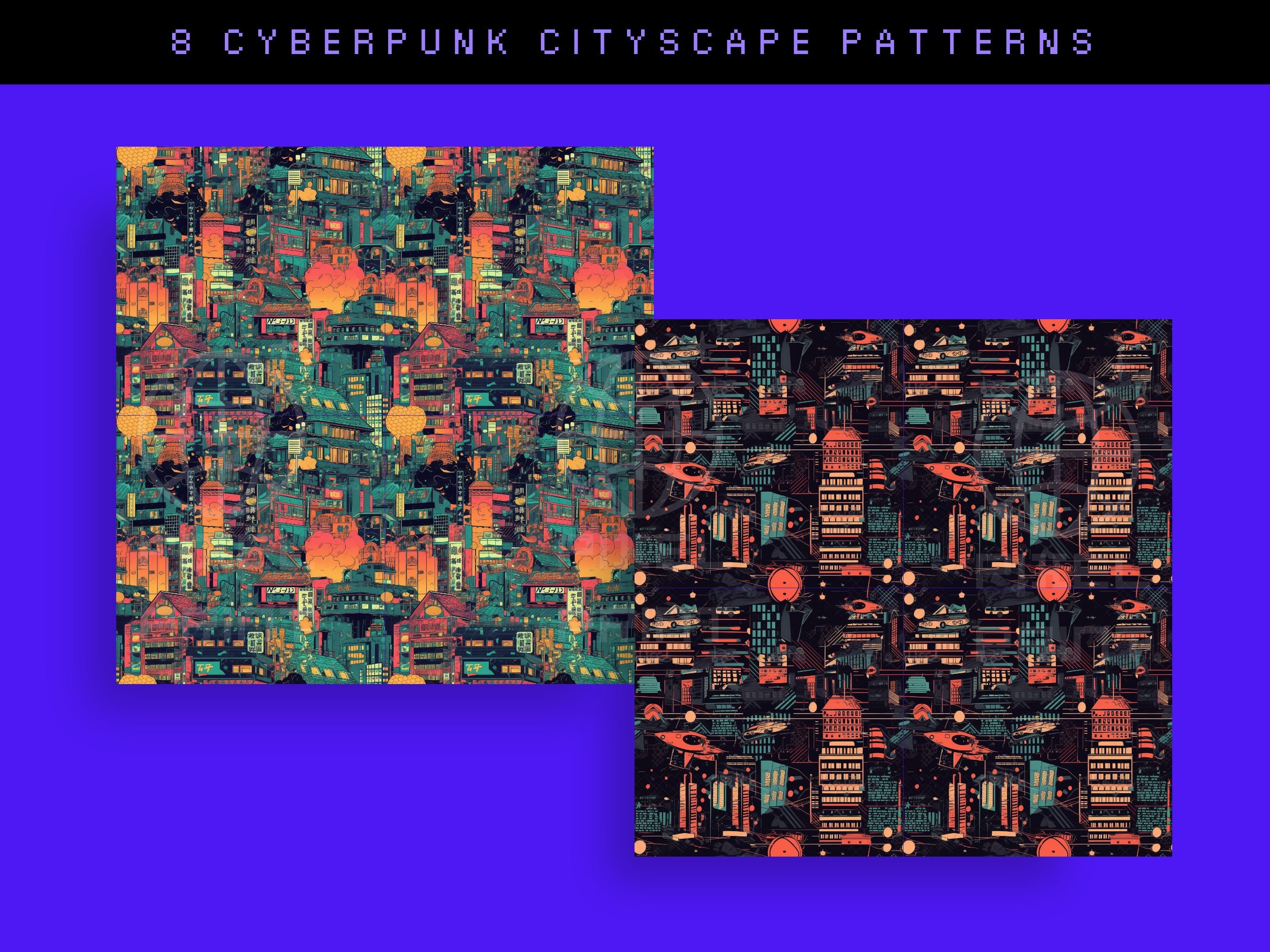 Cyberpunk Cityscape Pattern - Instant Download. Cyberpunk Printable ...