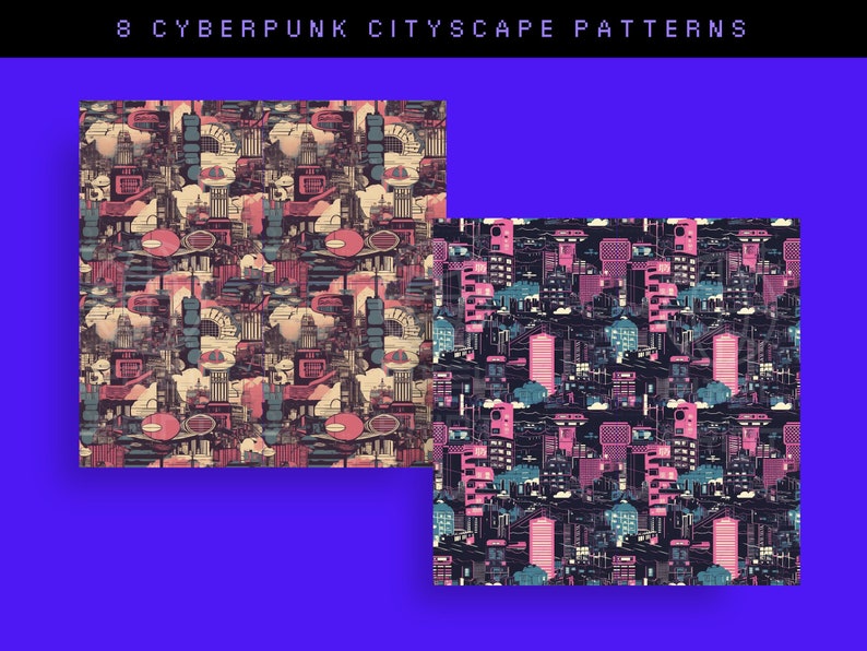 Cyberpunk Cityscape Pattern - Instant Download. Cyberpunk Printable ...