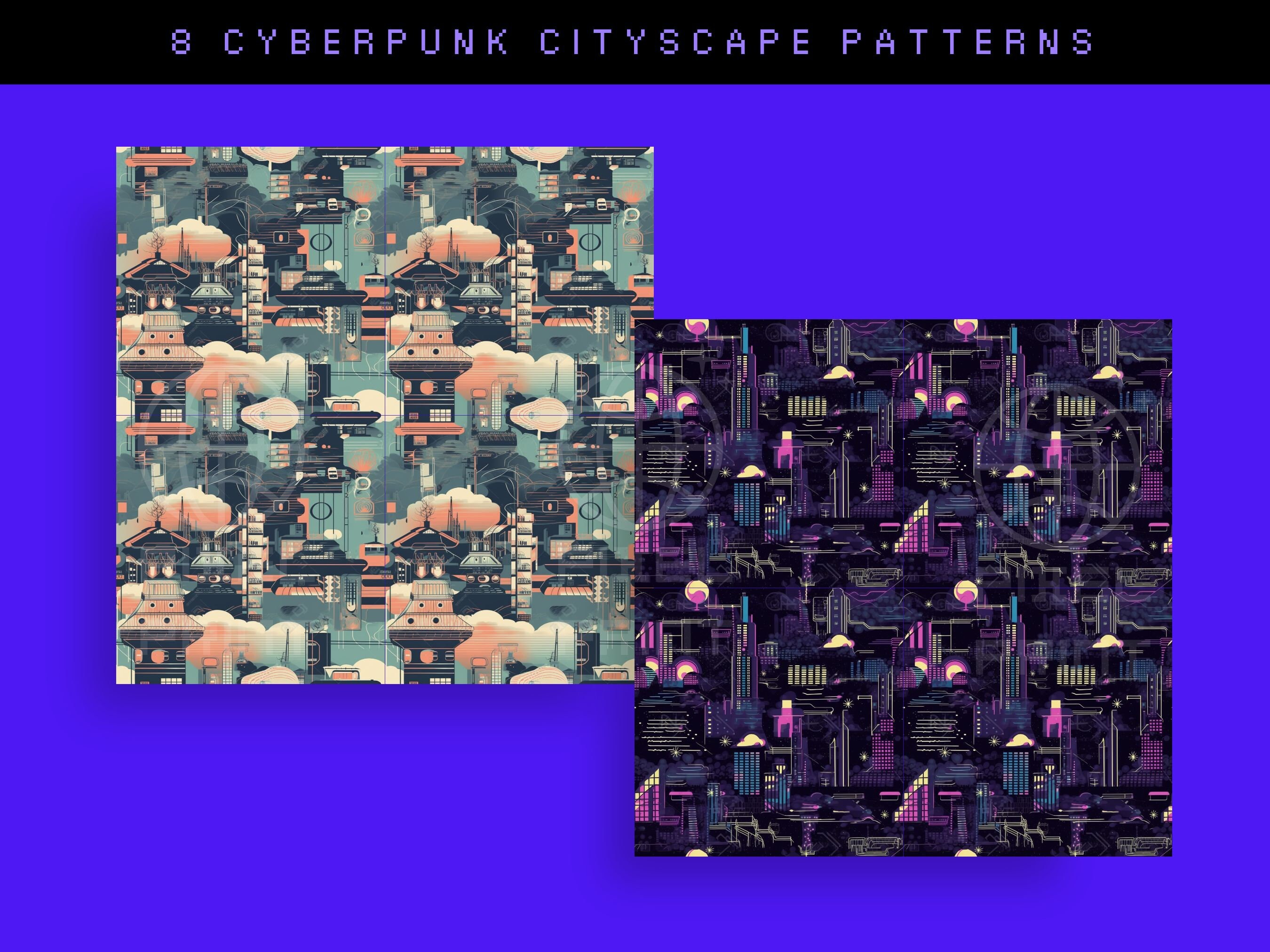 Cyberpunk Cityscape Pattern - Instant Download. Cyberpunk Printable ...