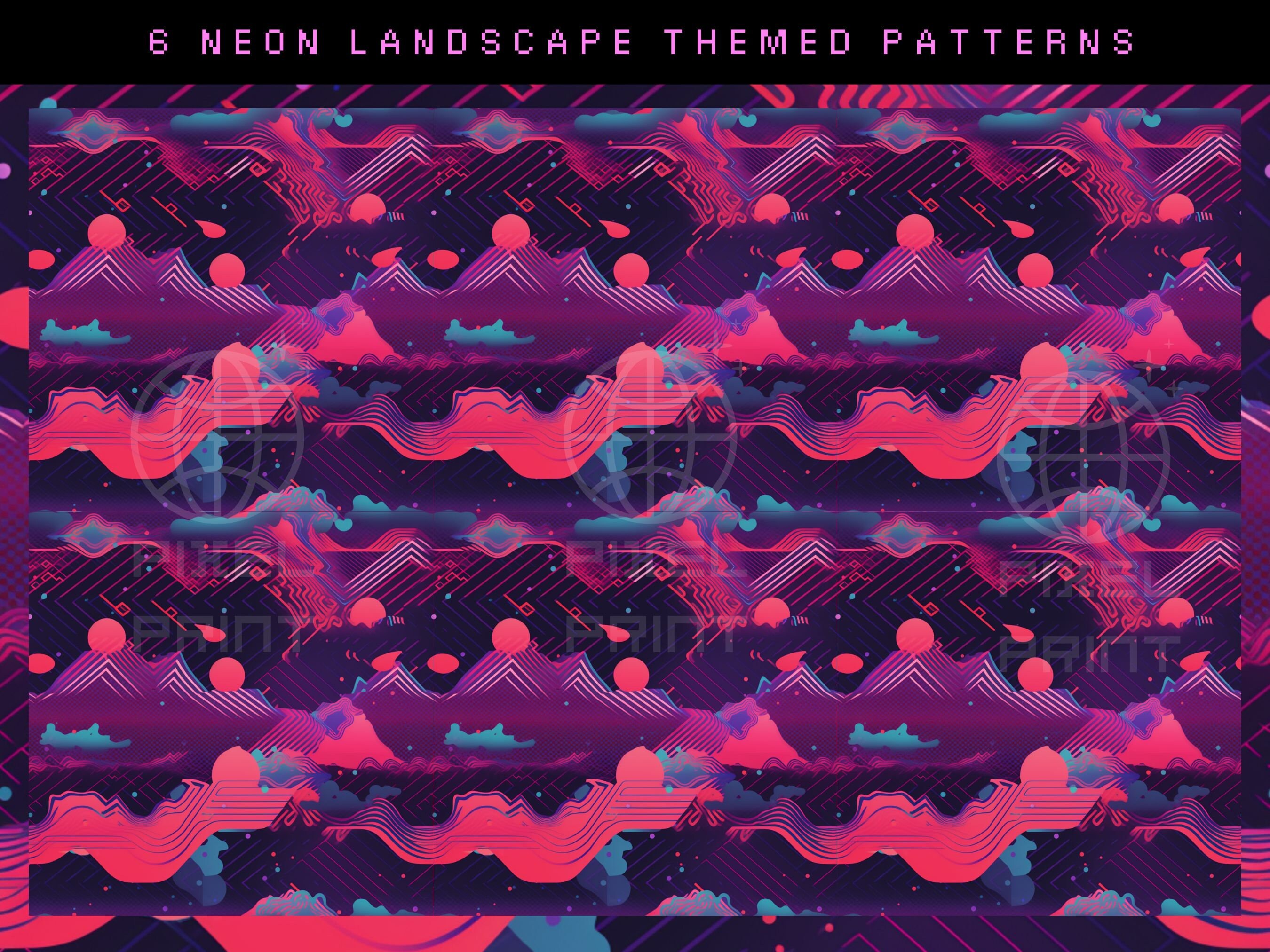 Neon Landscape Cyberpunk Pattern - Instant Download. Cyberpunk ...