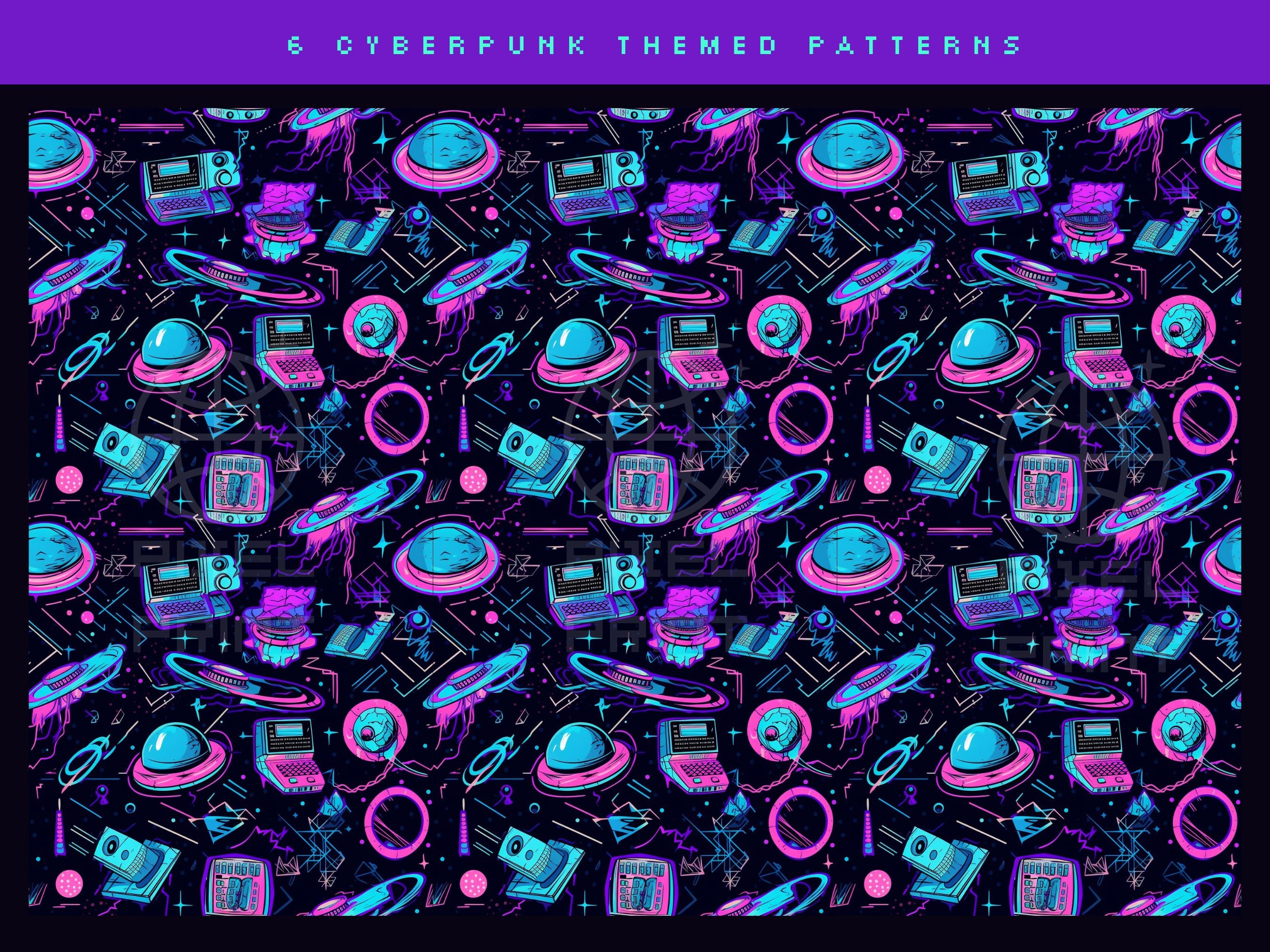 Digital Cyberpunk Pattern Instant Download. Cyberpunk Printable, Neon ...