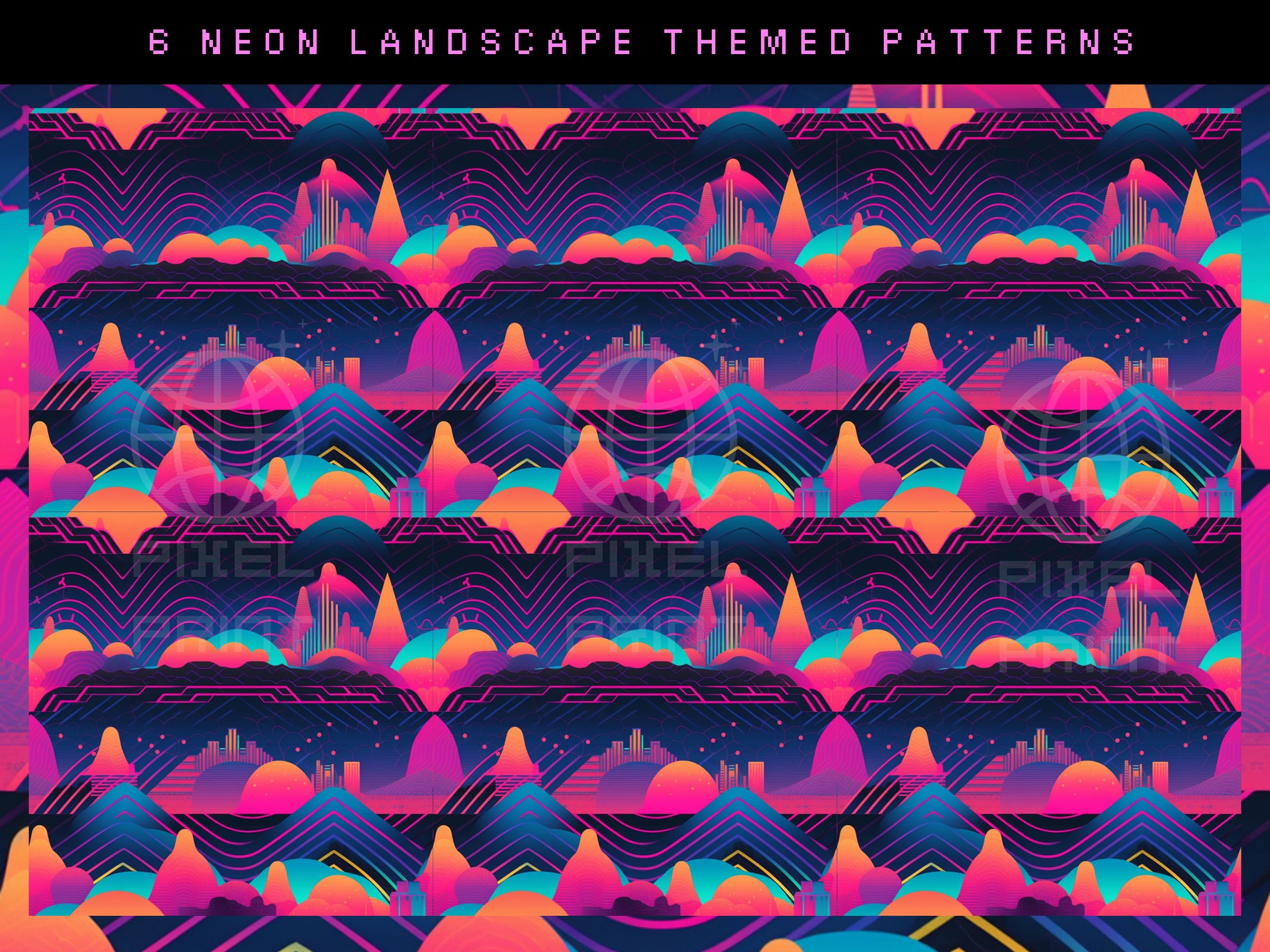 Neon Landscape Cyberpunk Pattern - Instant Download. Cyberpunk ...