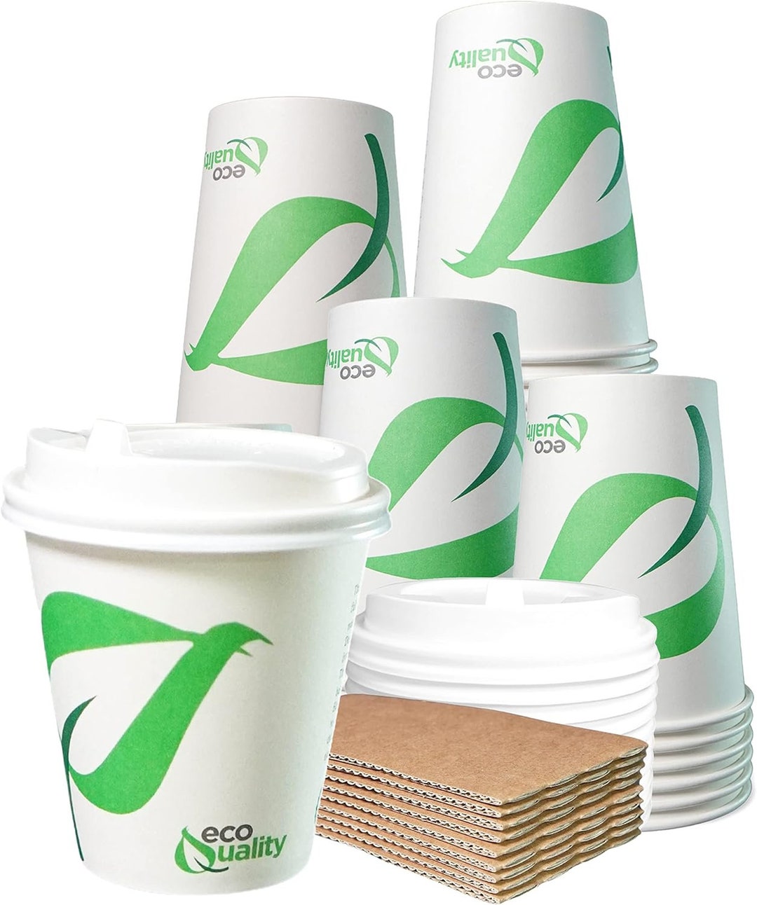10 Oz Compostable Paper Cups With White Dome Lids and Sleeves ...
