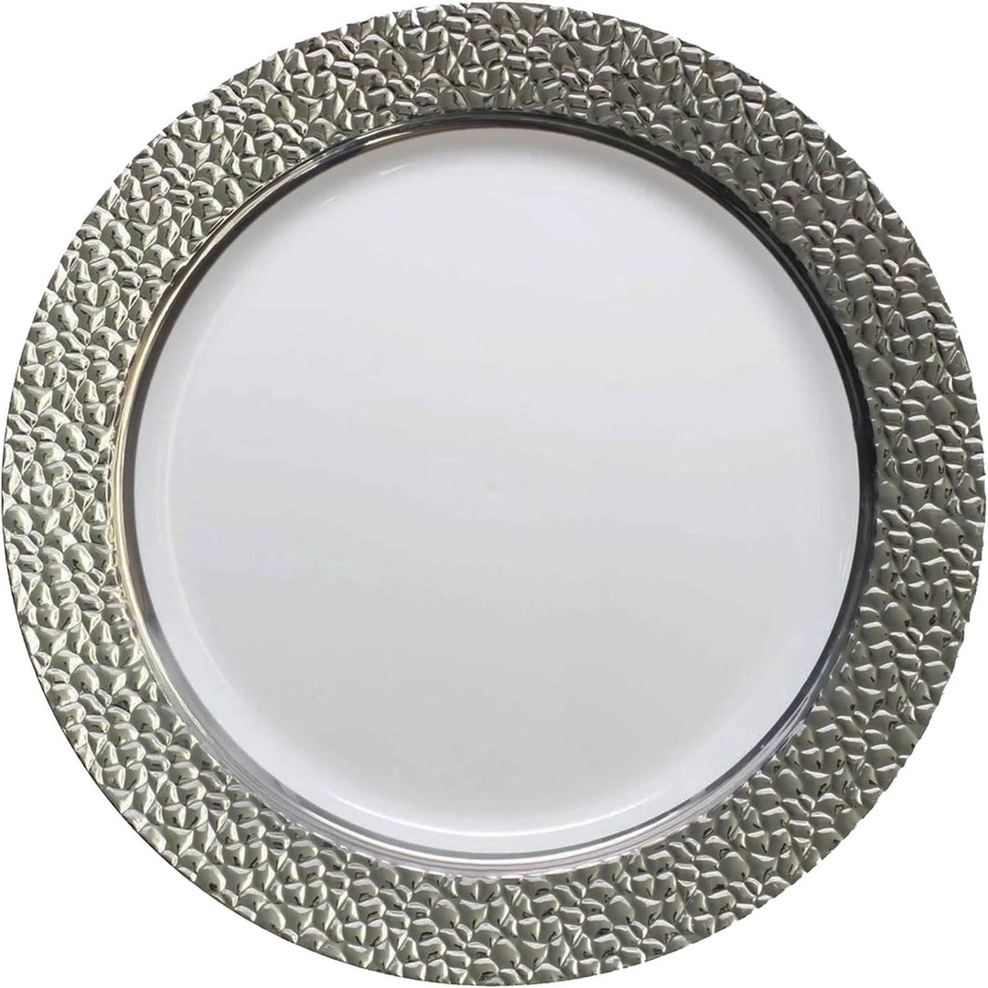 7.5 Inch Round White Plastic Plates With Silver Rim China Like Party ...