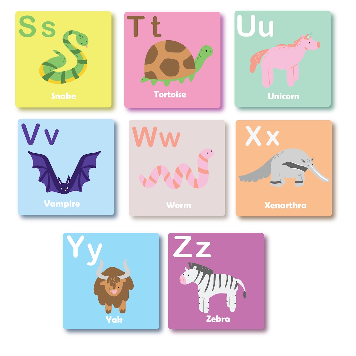 Animal Alphabet Flash Cards,printable Letter Flash Cards, Homeschool ...