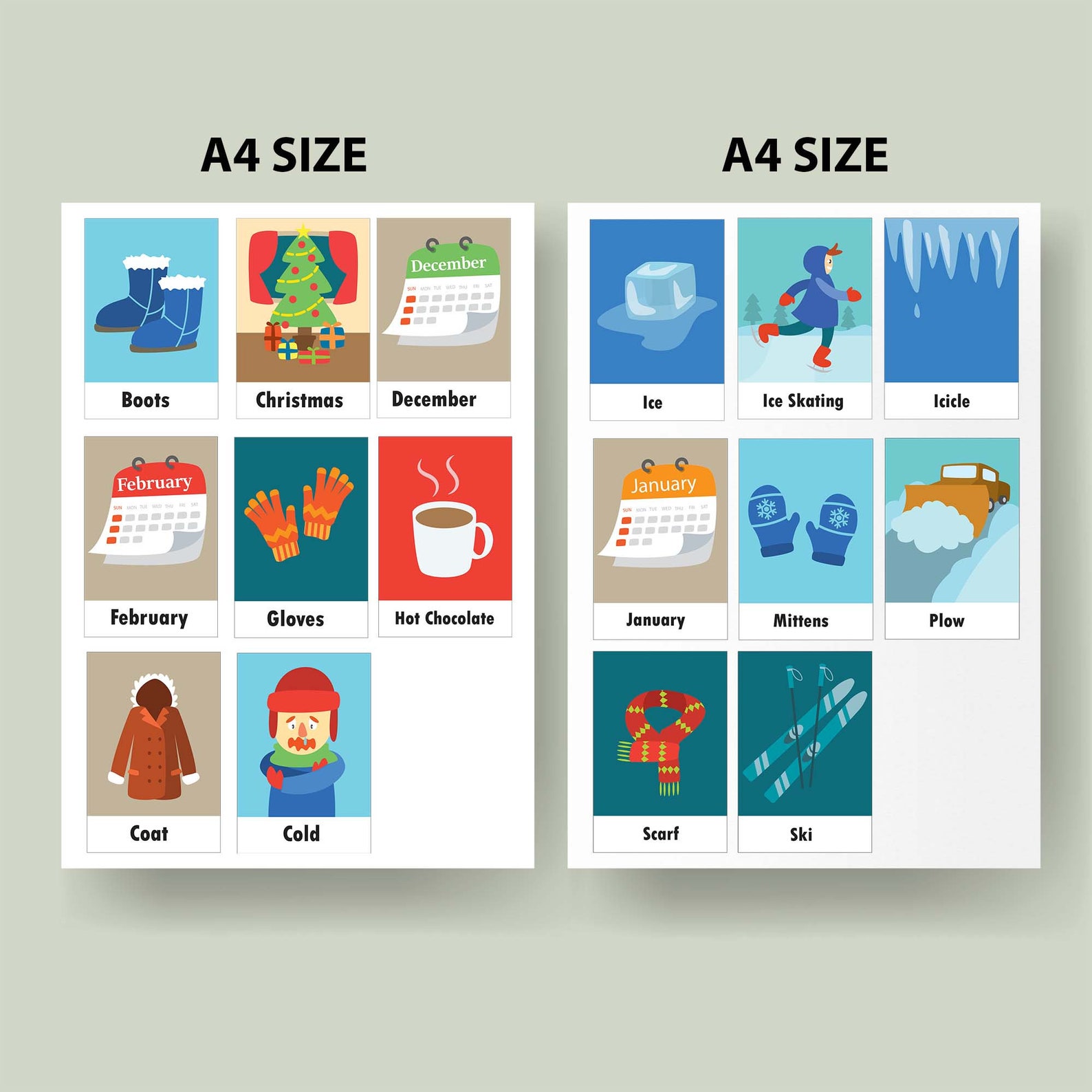 24 Printable Winter Flashcards Kids Montessori Cards Toys Preschool ...