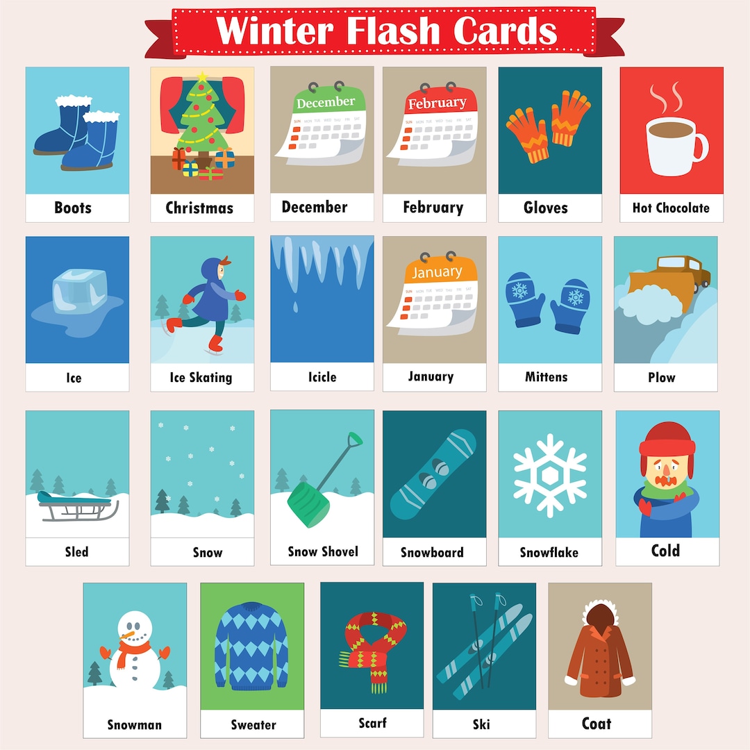 24 Printable Winter Flashcards Kids Montessori Cards Toys Preschool ...