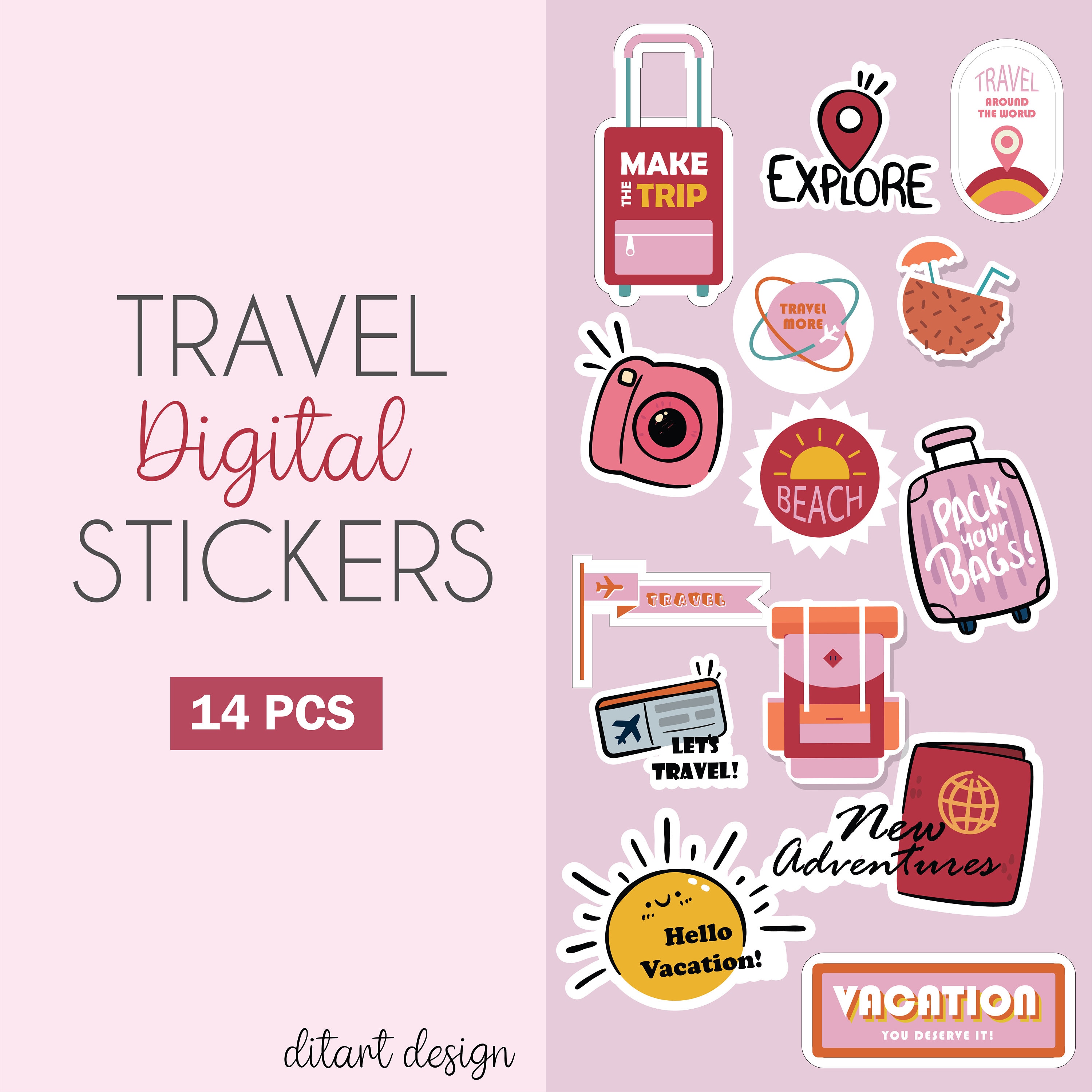 Travel Printable Stickers, Vacation, Traveler Lover Stickers,vacation ...