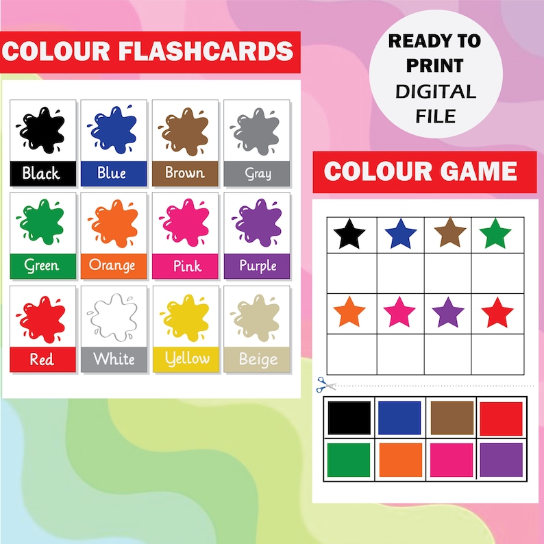 12 Printable Color Cards, Color Matching Game, Montessori Flashcards ...