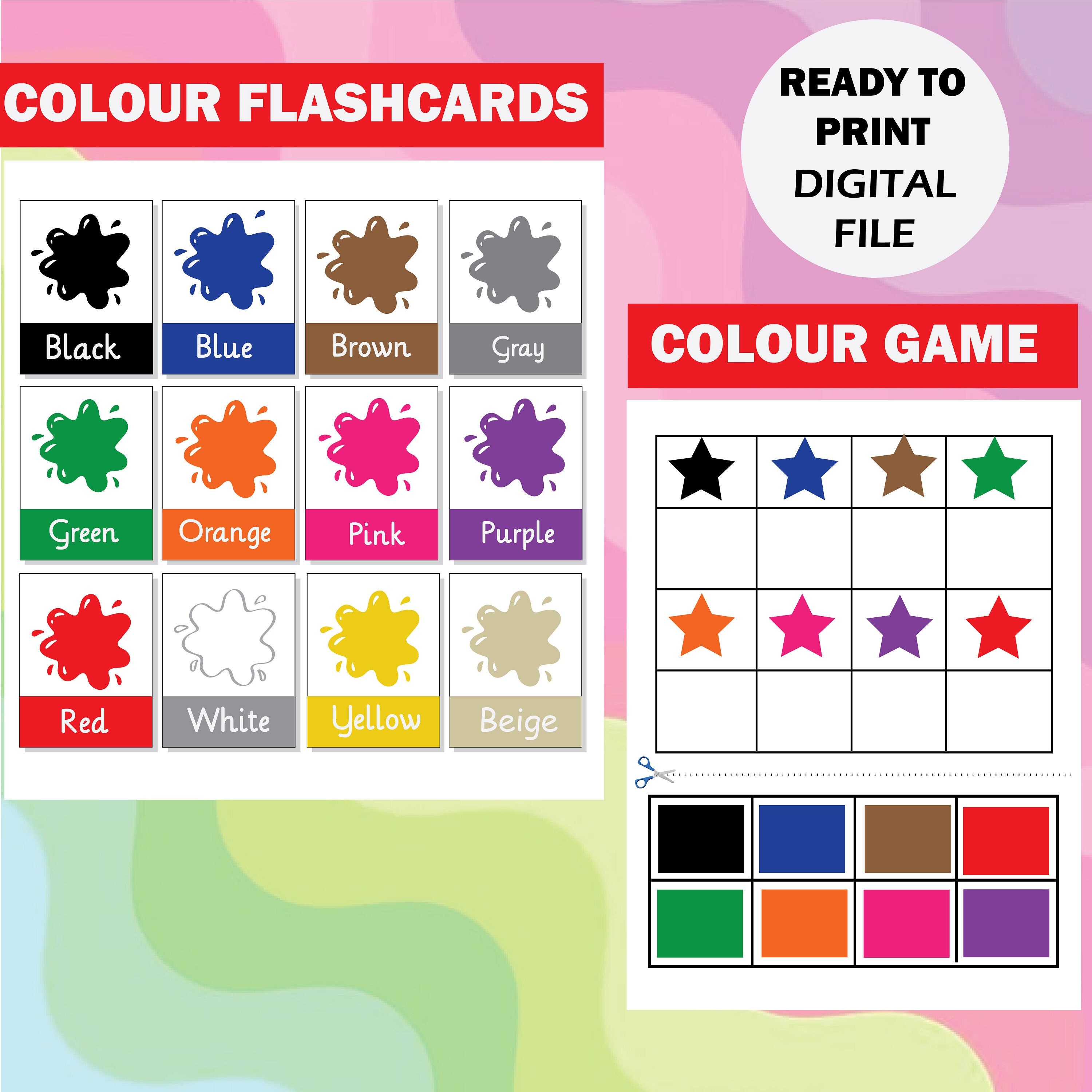 12 Printable Color Cards, Color Matching Game, Montessori Flashcards ...