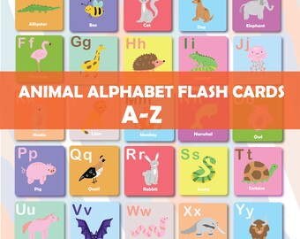 Animal Alphabet Flashcards, Printable Letter Flash Cards, Homeschool ...