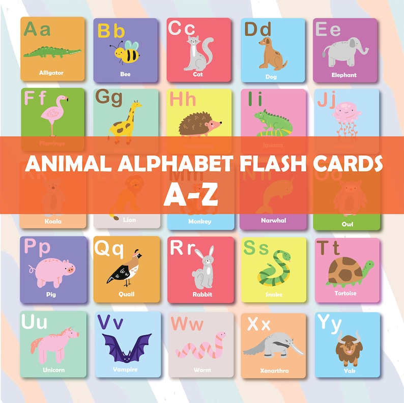 Animal Alphabet Flash Cards,printable Letter Flash Cards, Homeschool ...