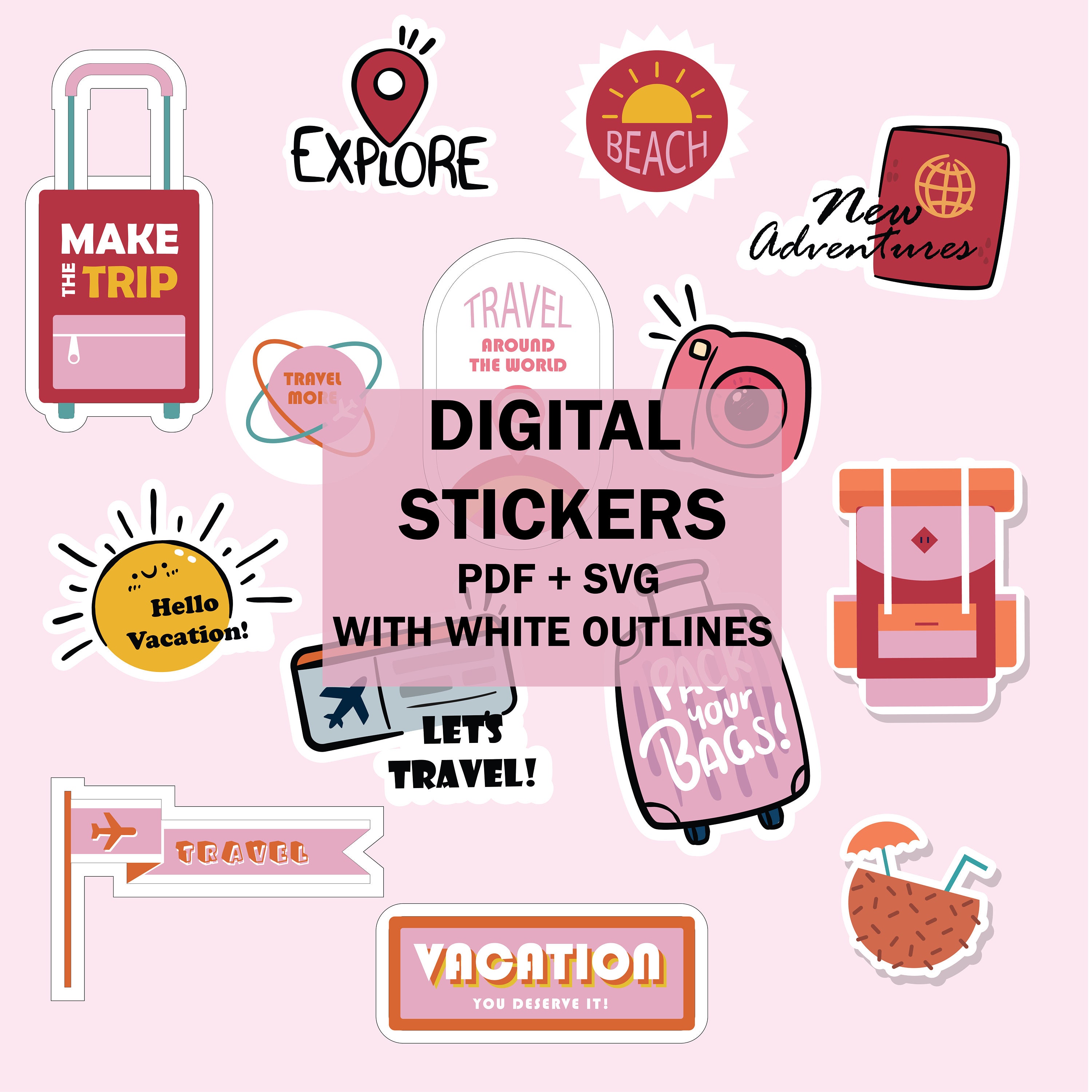Travel Printable Stickers, Vacation, Traveler Lover Stickers,vacation ...