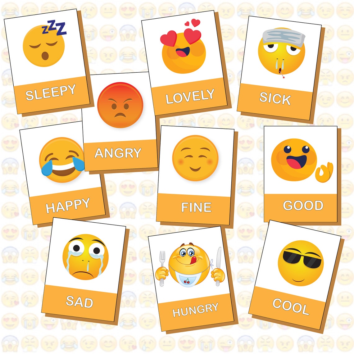 Printable Emotion Emoji Flashcards for Kids and Teens | Feelings Flash ...