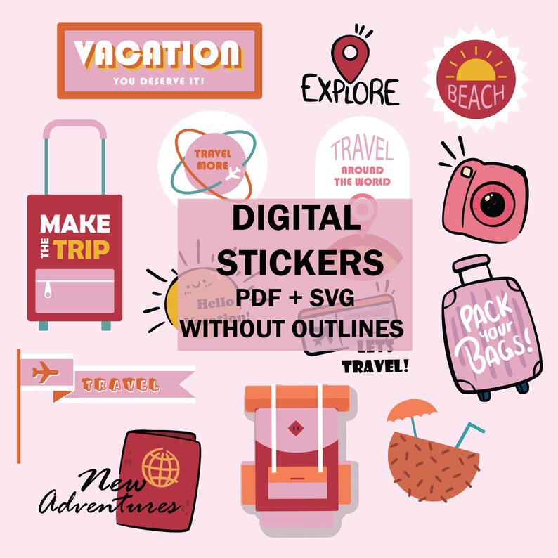 Travel Printable Stickers, Vacation, Traveler Lover Stickers,vacation ...