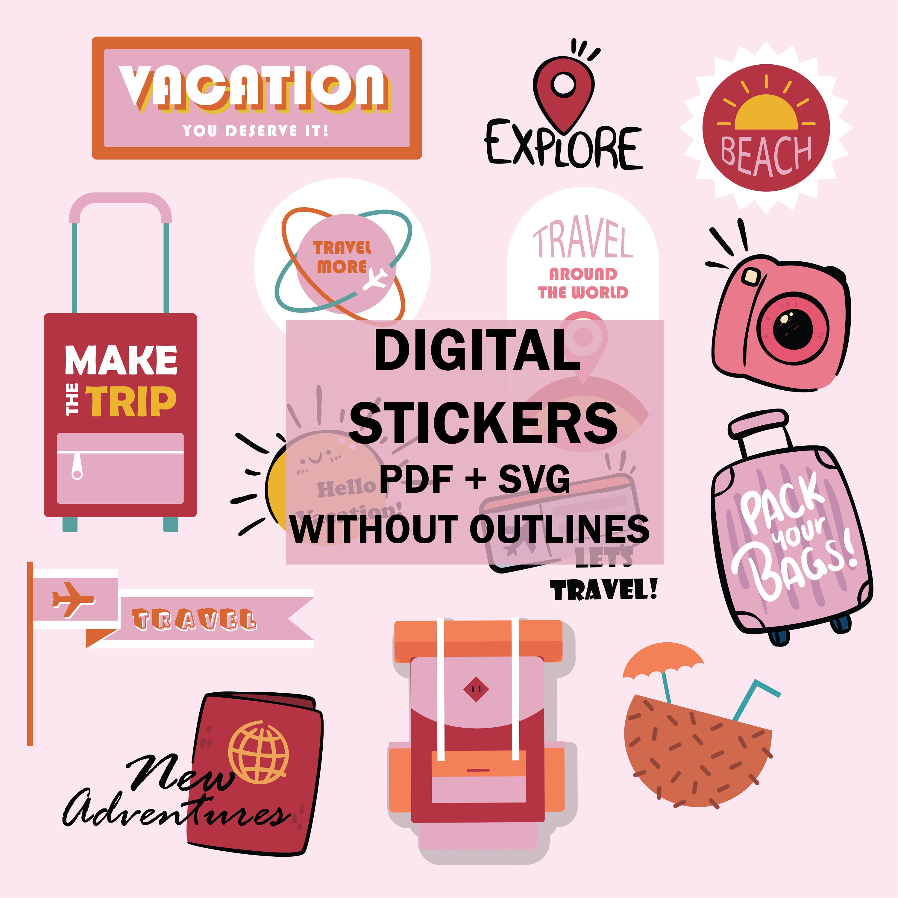 Travel Printable Stickers, Vacation, Traveler Lover Stickers,vacation ...
