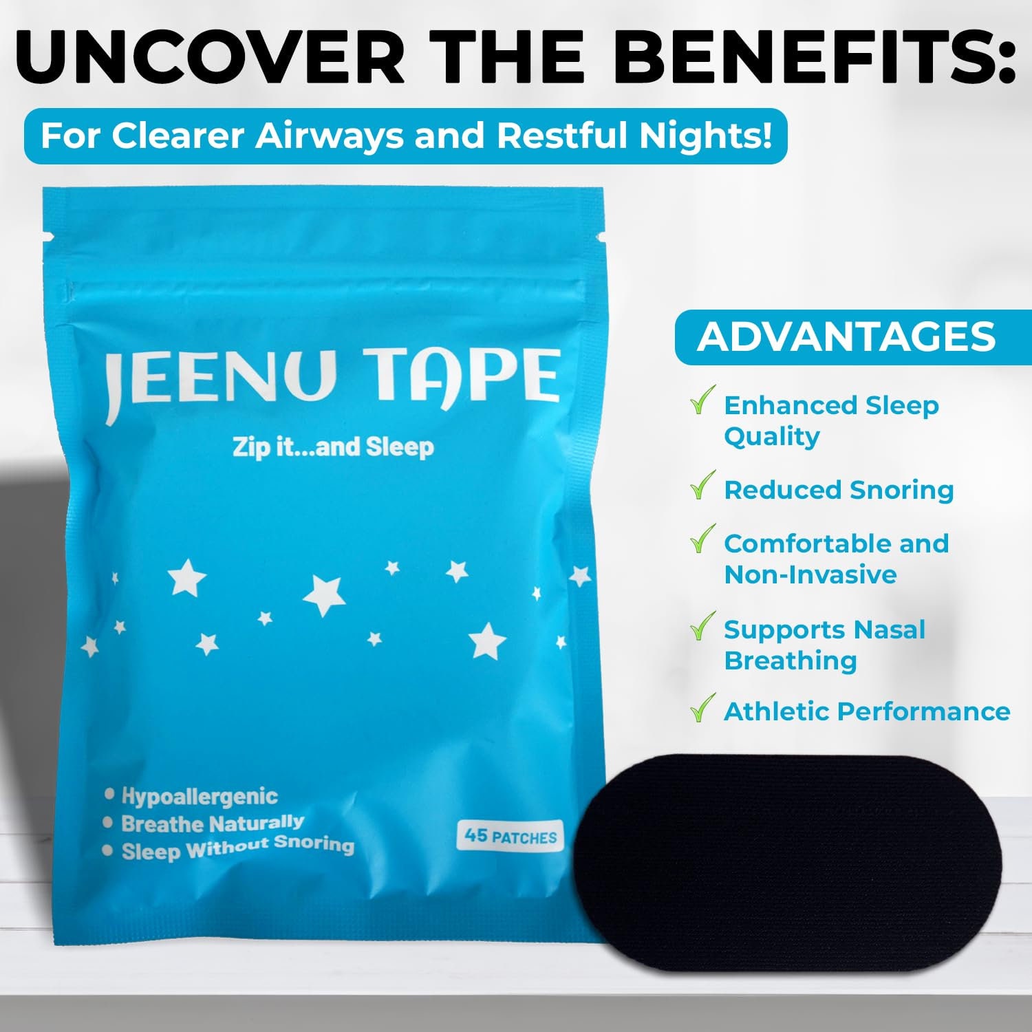 Jeenu 45 Mouth Tape for Sleeping, Hypoallergenic, Sleep Strip for ...