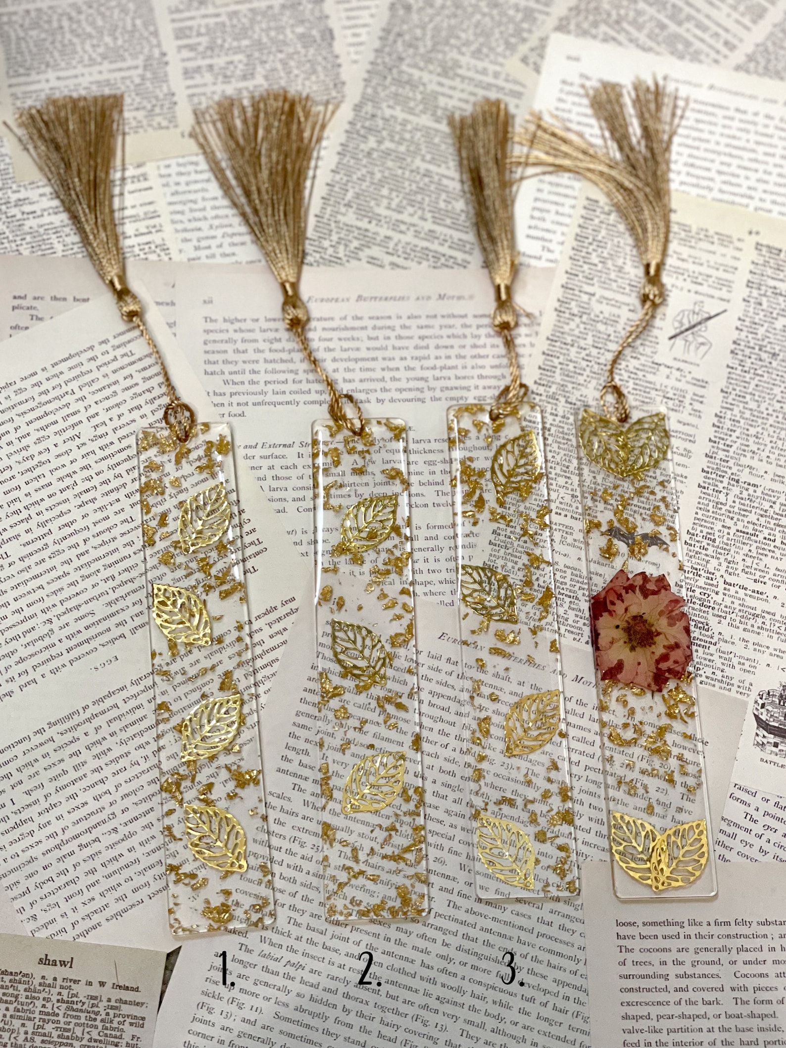 Gold Foil Floral Handmade Resin Bookmarks Botanical Vibes Flower Rose ...