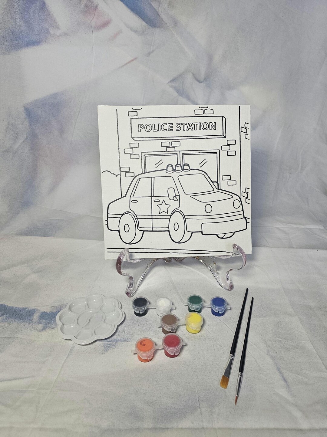 Police Car Painting Canvas, Paint Party DIY Painting Canvas Panel ...